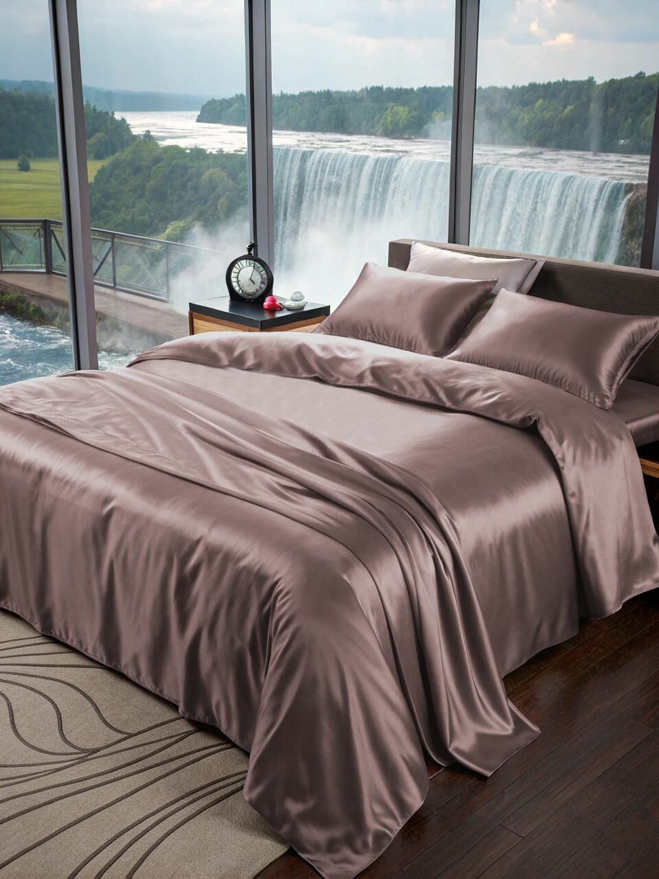 Постельное бельё тенсель 1,5 спальное резинка 140х200х30 - "Лиловый тауп"