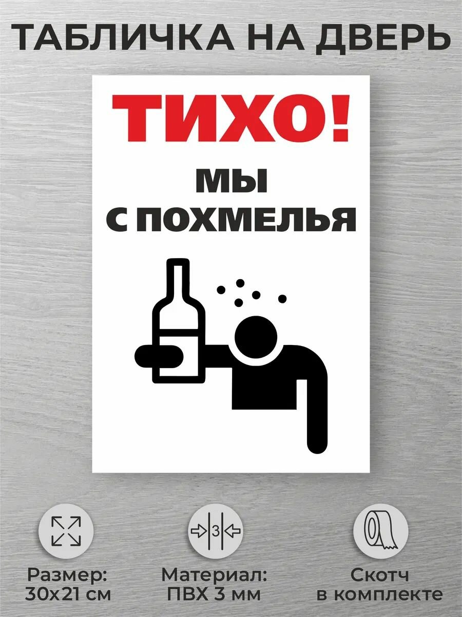 Табличка прикольная "Тихо! Мы с похмелья" 30х21см