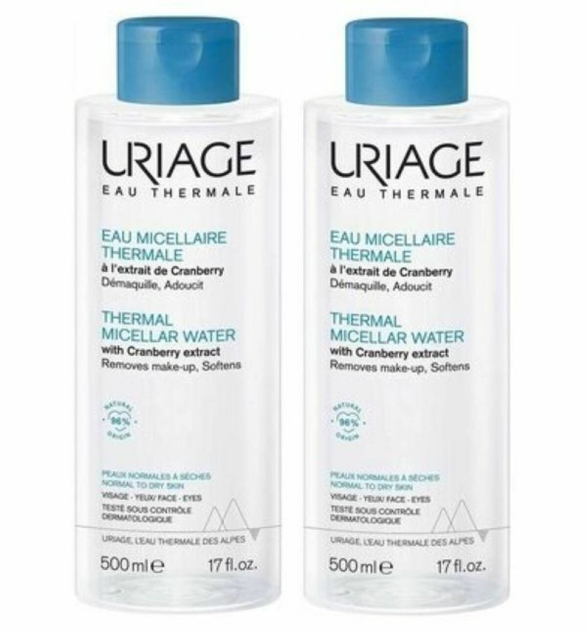 Урьяж набор Очищающая мицеллярная вода для нормальной и сухой кожи лица и контура глаз, 2*500мл / URIAGE Micellar Water