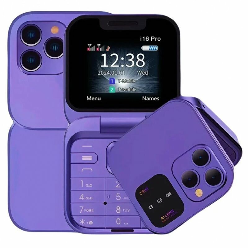 Телефон I16 Pro: Двухсимочный несмартфон, складной раскладной кнопочный телефон с MP3, магическим голосом, фонариком, быстрым набором номера, для пожилых, раскладушка