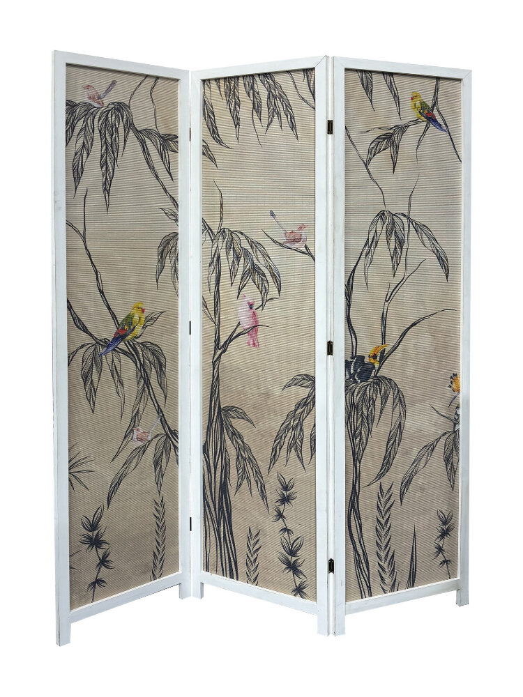 Ширма декоративная 3 секции из бамбука 'Попугайчики'