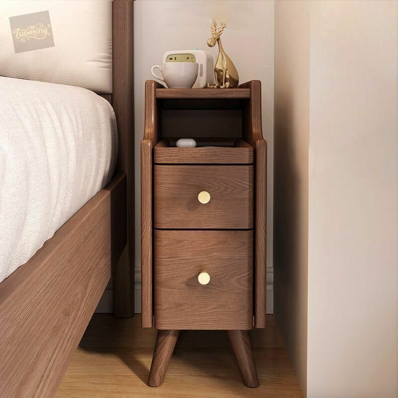 Узкий прикроватный столик из цельного дерева, цвет орех, компактная тумбочка для хранения вещей в небольшой спальне, шириной 20 см