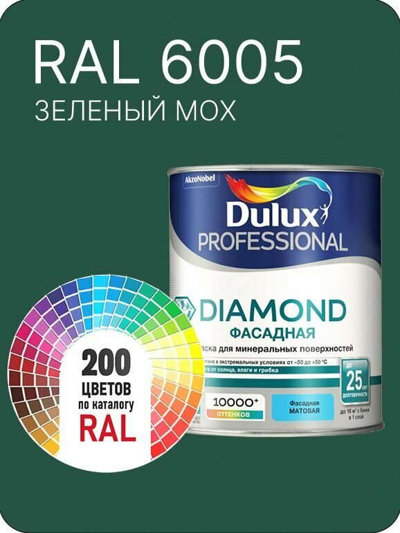 Краска для минеральных и деревянных фасадов Dulux Diamond цвет зеленый мох Ral 6005 0.8 л.