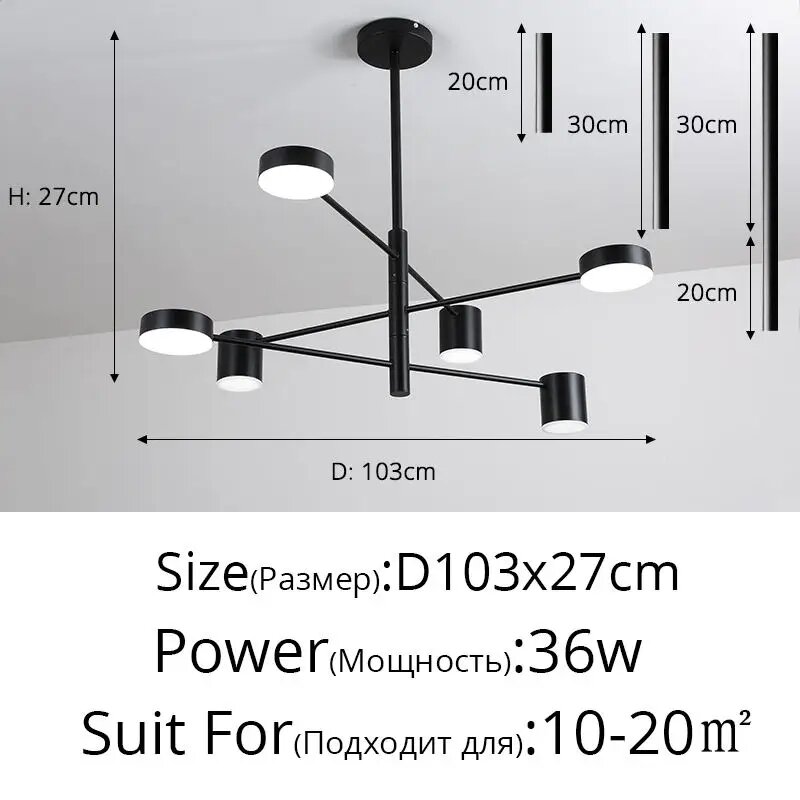 Черная кованая люстра HomeLover AC90-260V, warm white, 6 heads 103cm 36W