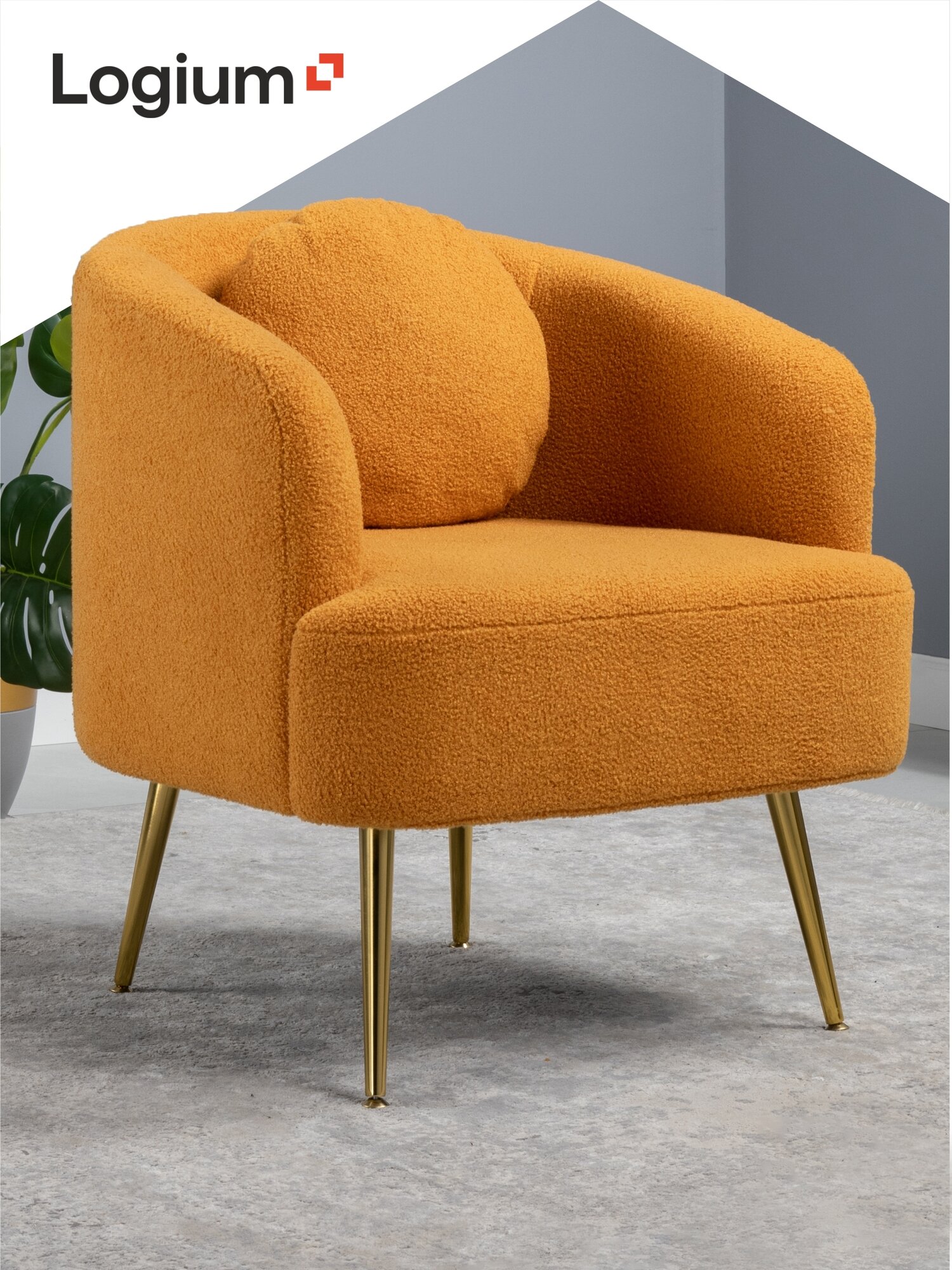 Кресло мягкое для отдыха дома, на ножках, велюр с эффектом букле Шарли Арт. ТК 293 Romeo 05 (оранжевый)