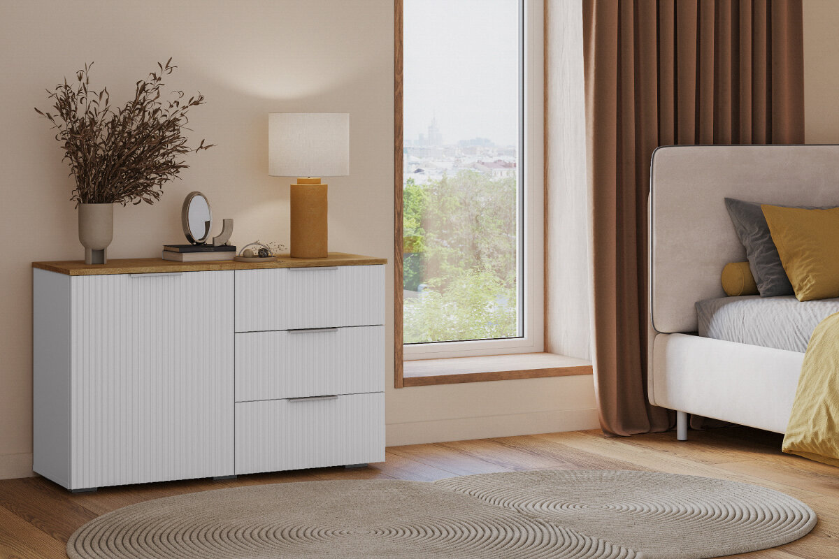 Комод Салерно 3 (МДФ) SF-027 Лотос Белый Снег 8685 BS NEW 98x46x64 см, GOODFORM