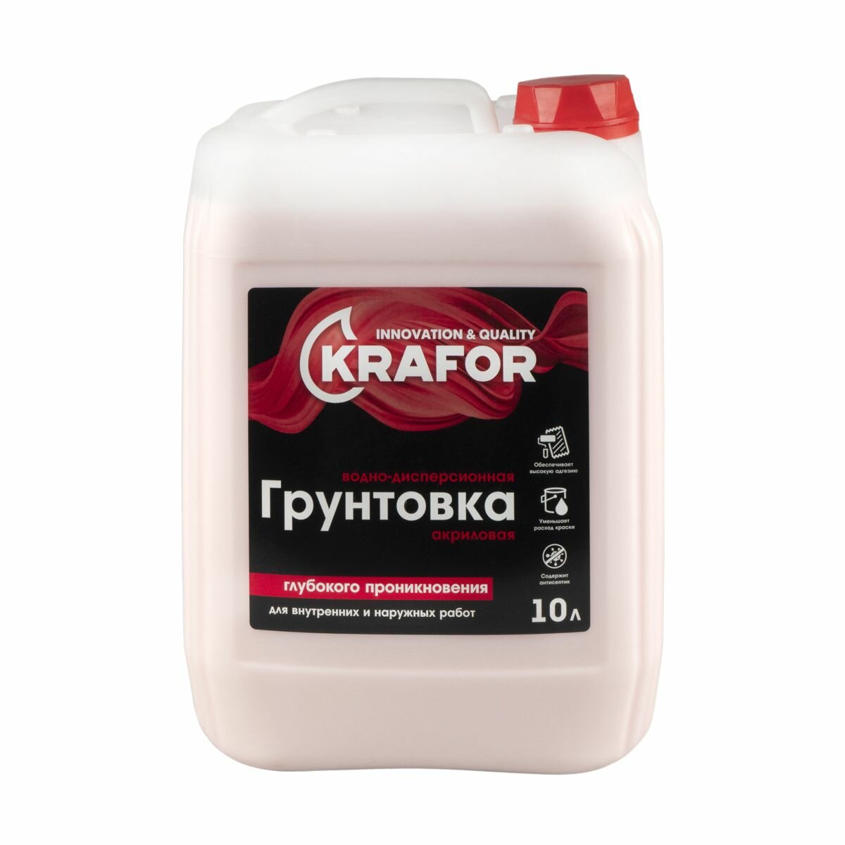 Грунтовка Krafor глубокого проникновения, универсальная, красная этикетка, 10 л