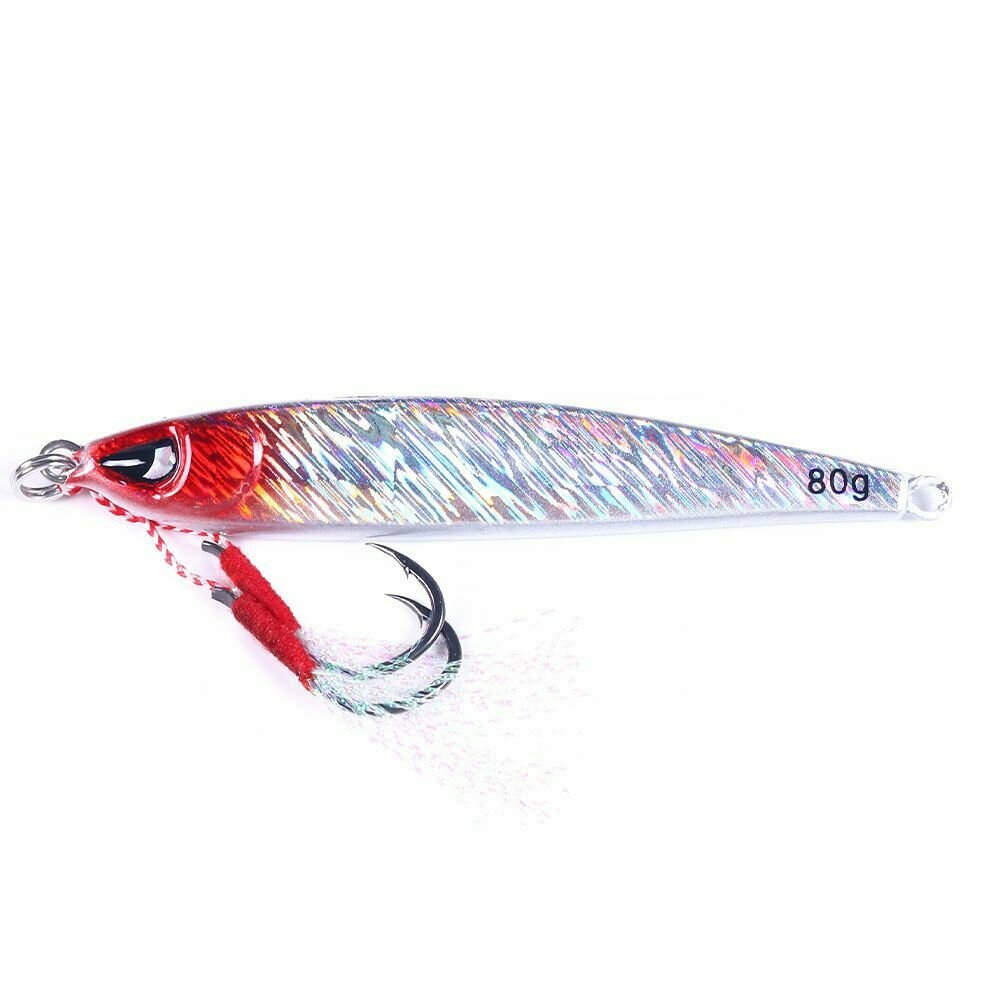 Приманка Hengjia для морской рыбалки, одиночный крючок 80G, длинная забросная лазерная металлическая приманка с железной пластиной, синий нож