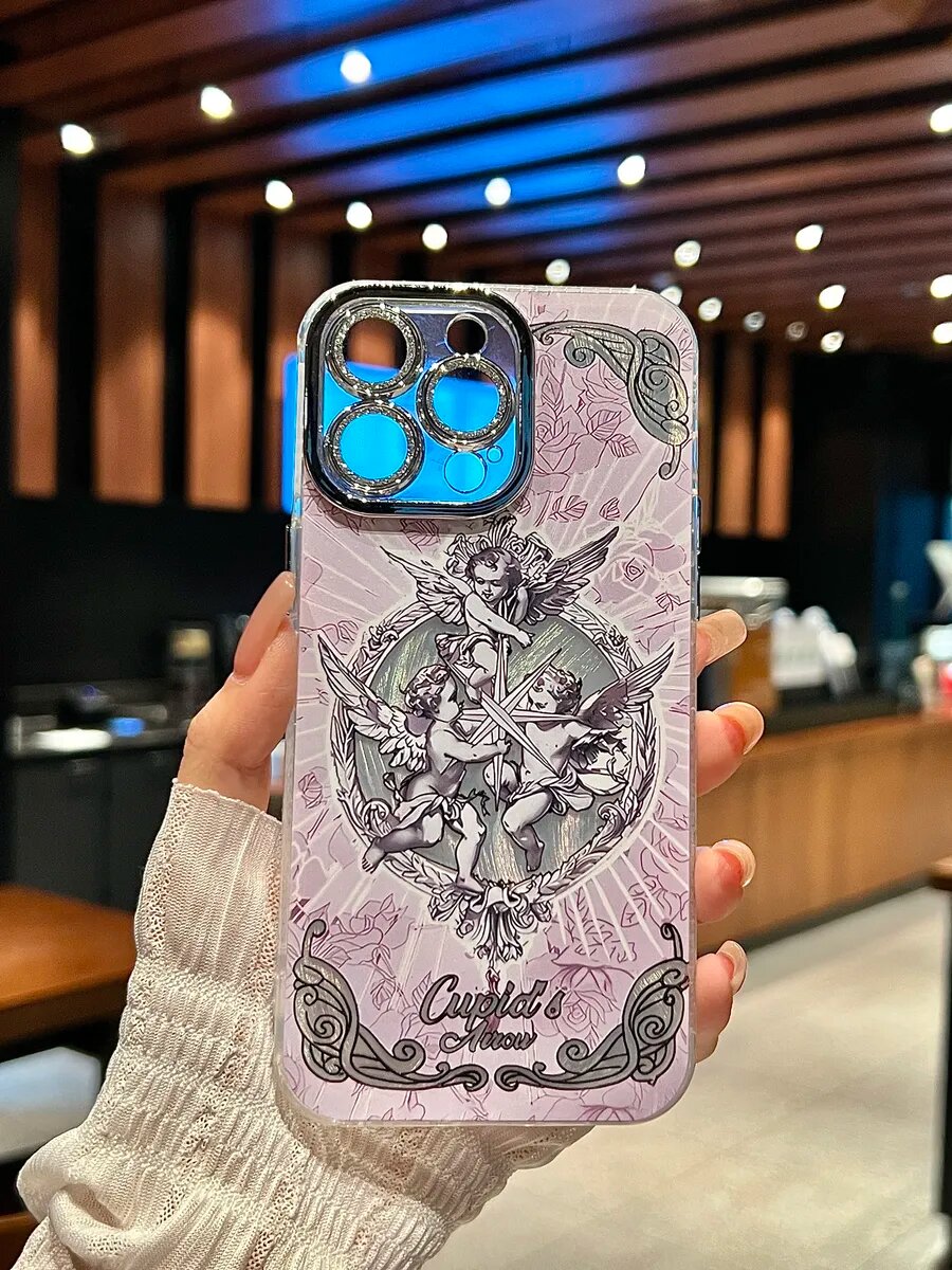 Чехол-накладка О'кейси "Ангел", для iPhone 15 Pro Max, сиреневый, с принтом