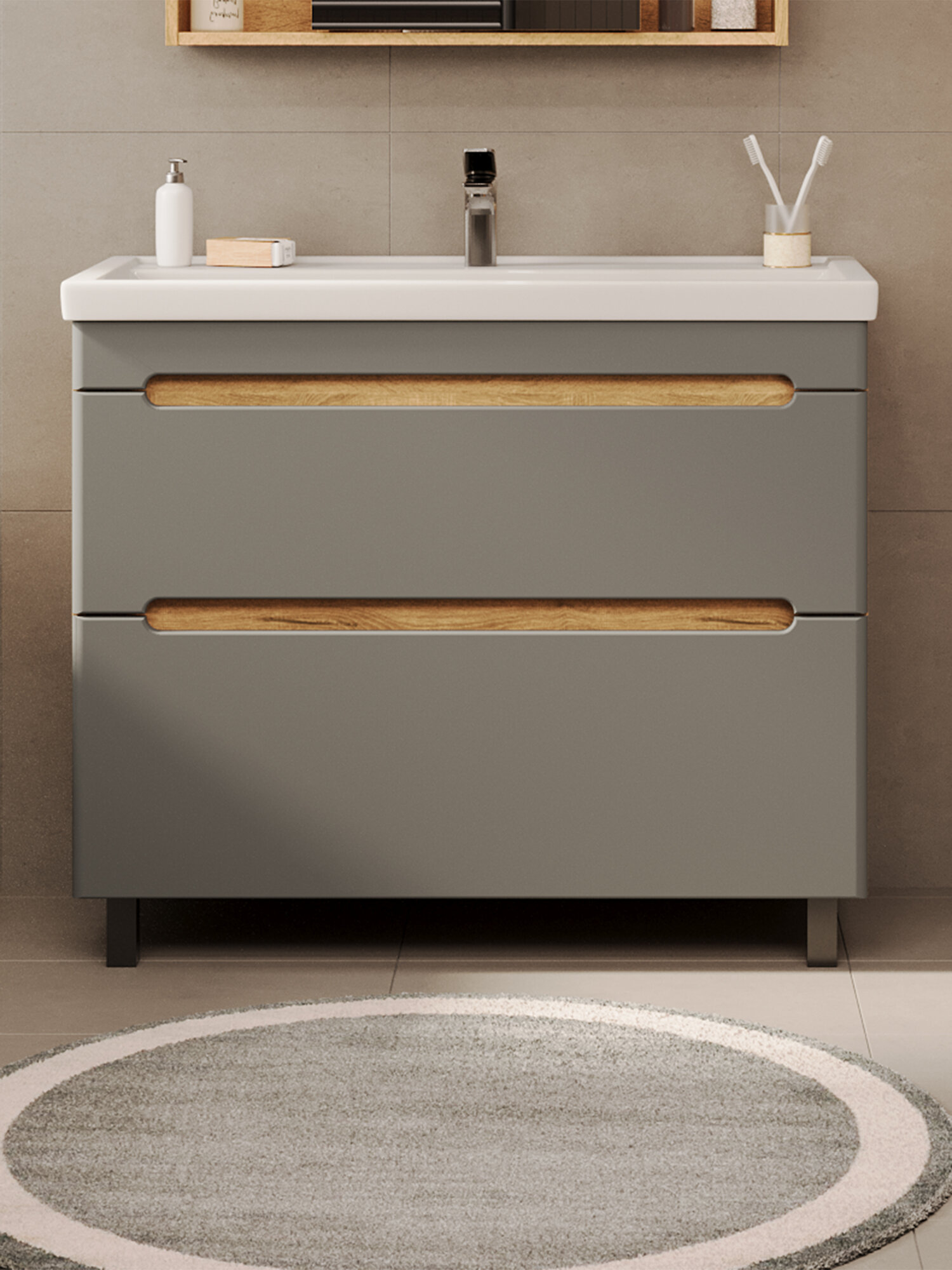 Тумба напольная Vannika Canto 100 Без раковины для ванной комнаты Дуб вотан, графит софт
