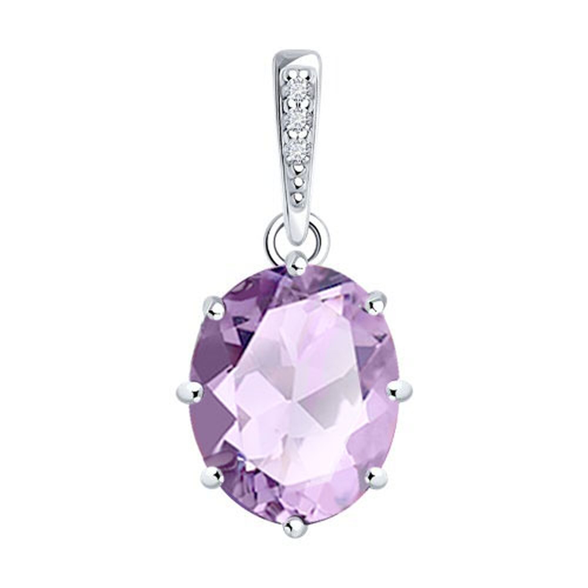 Подвеска, серебро, 925 проба, родирование, фианит, аметист