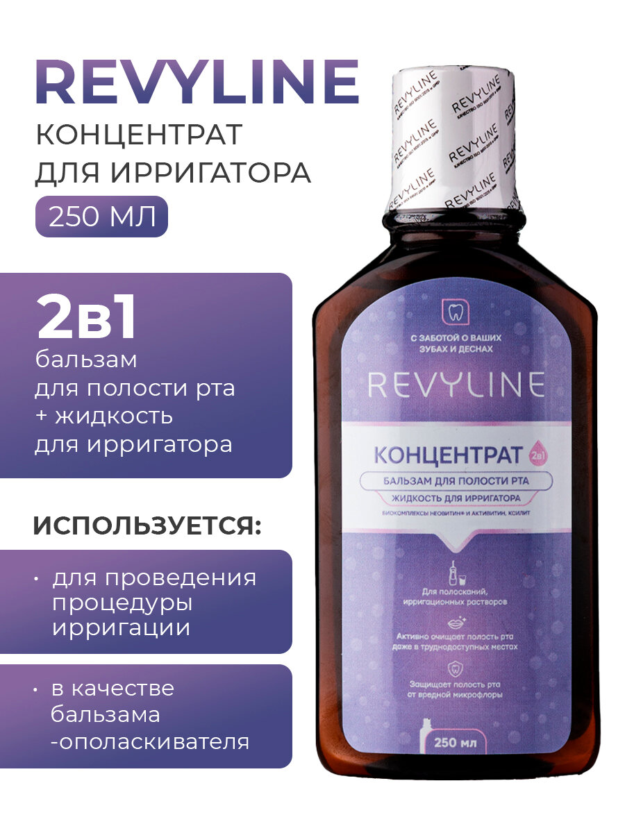 Жидкость для ирригатора/Бальзам-ополаскиватель для полости рта Revyline Концентрат, цитрусово-мятный, 250 мл.