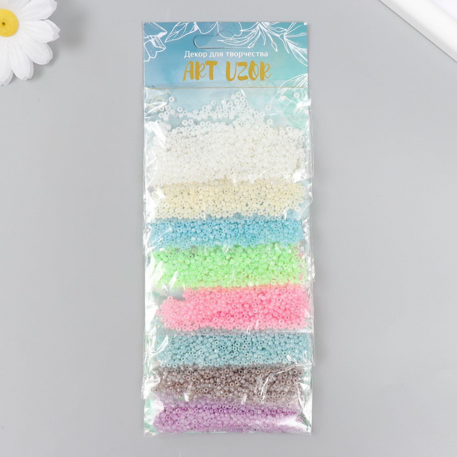 Бисер круглый 12/0 "Зефирный", перламутр 8 цветов x 10 г, 20x8 см