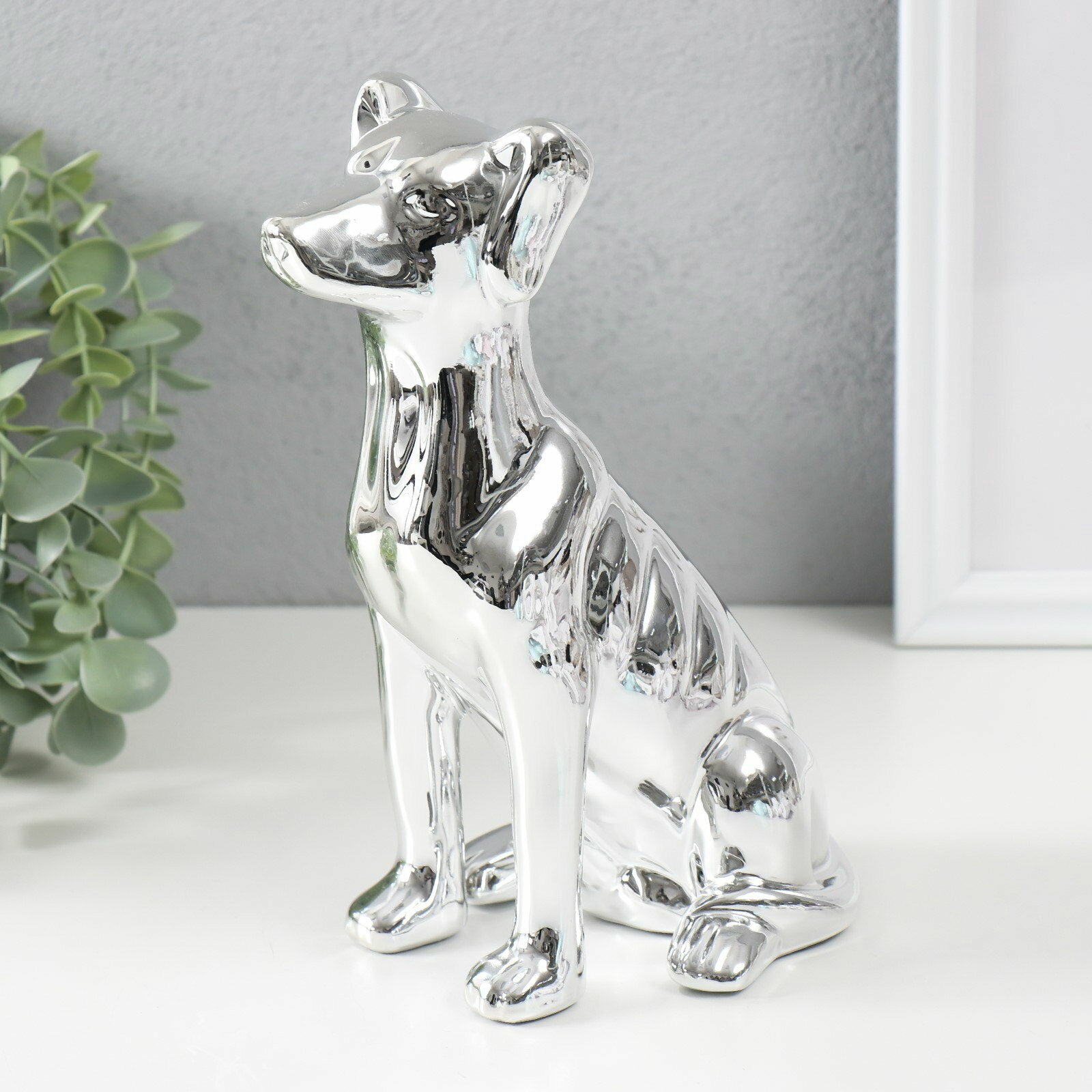 Копилка для денег "Пёсик серебристый", керамика, 11.5x9.5x20.5 см