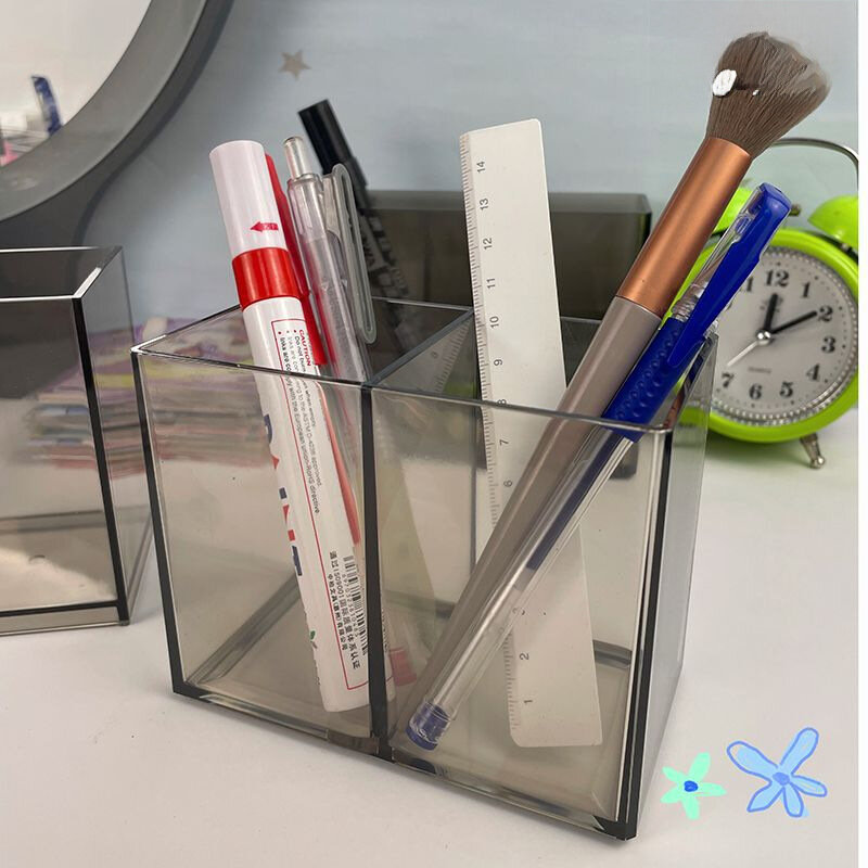 Держатель для ручек из прозрачного акрила для стола Ins, коробка для хранения заметок большой вместимости, стеллаж для хранения на столе, организационная коробка (Светло-серый [классический два] толстый)