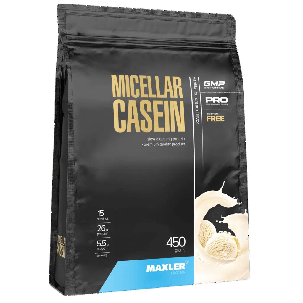 Макслер Мицеллярный Казеин вкус ванильное мороженое / Maxler Micellar Casein Vanilla Ice Cream flavor порошок по 450 г 1 шт