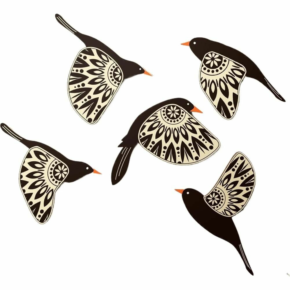 5 шт. Настенный декор в виде черной деревянной птицы/Деревенский декор в стиле народного искусства для indoo