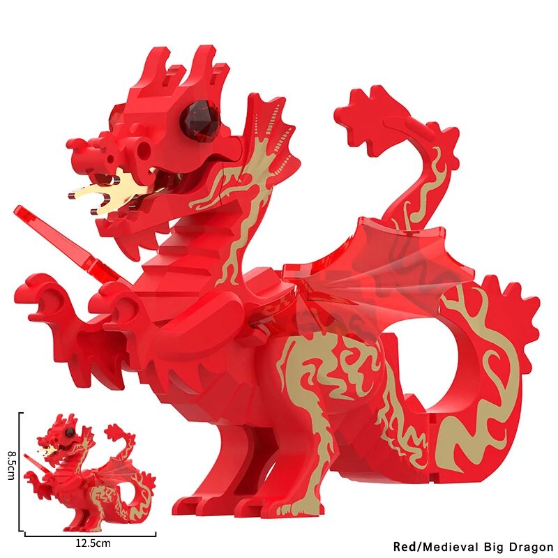 MOC средневековый дракон строительные блоки Красный, Red Dragon 02