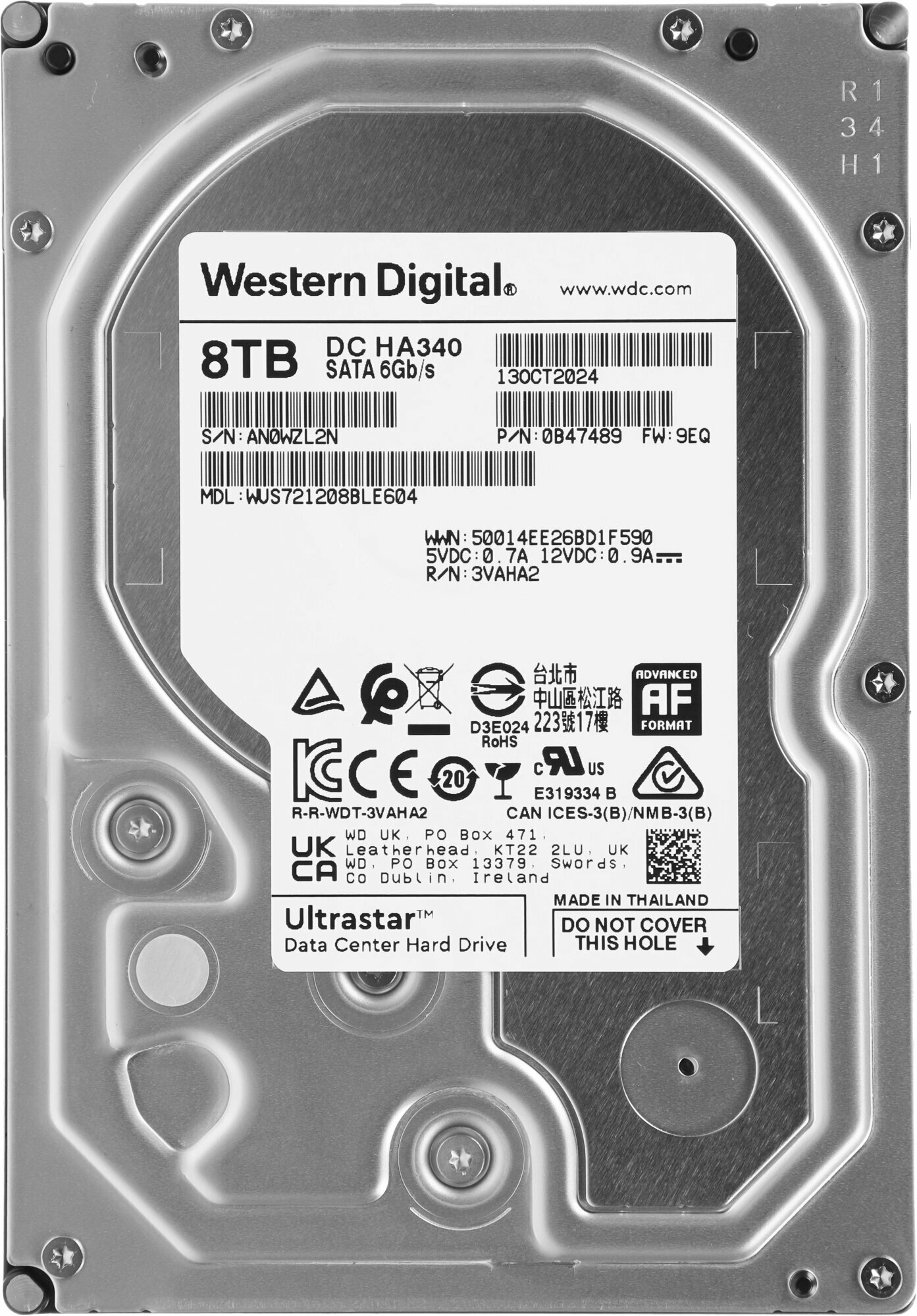 WUS721208BLE604 / Жесткий диск HDD WD SATA Server 8Tb Ultrastar DC HA340 7200 6Gbs 256MB 1 year warr