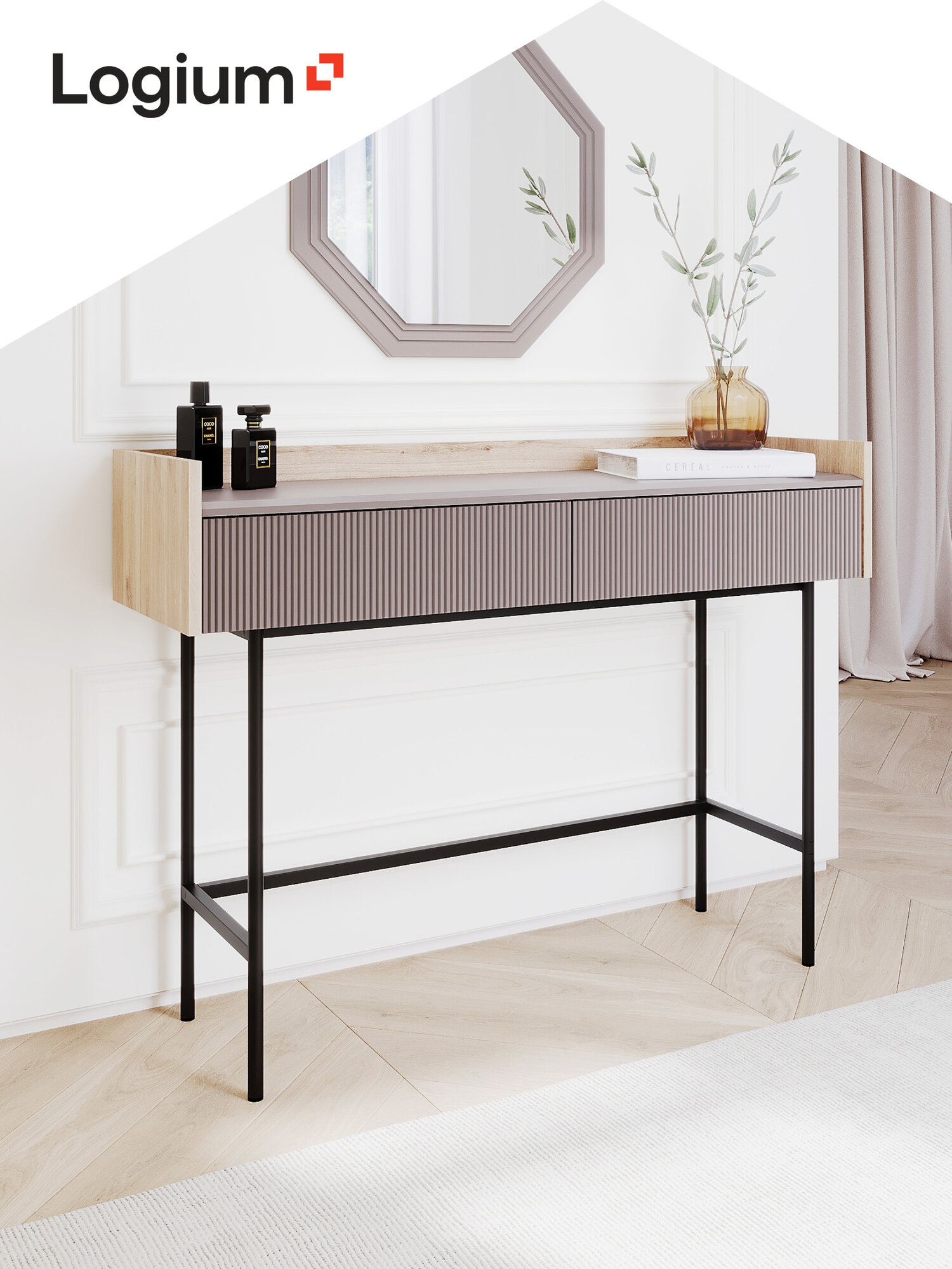 Столик туалетный с ящиками 109,4 х 36,5 х 82,1см, Наоми 12.51, Дуб Белый exclusive, Веллюто Капучино