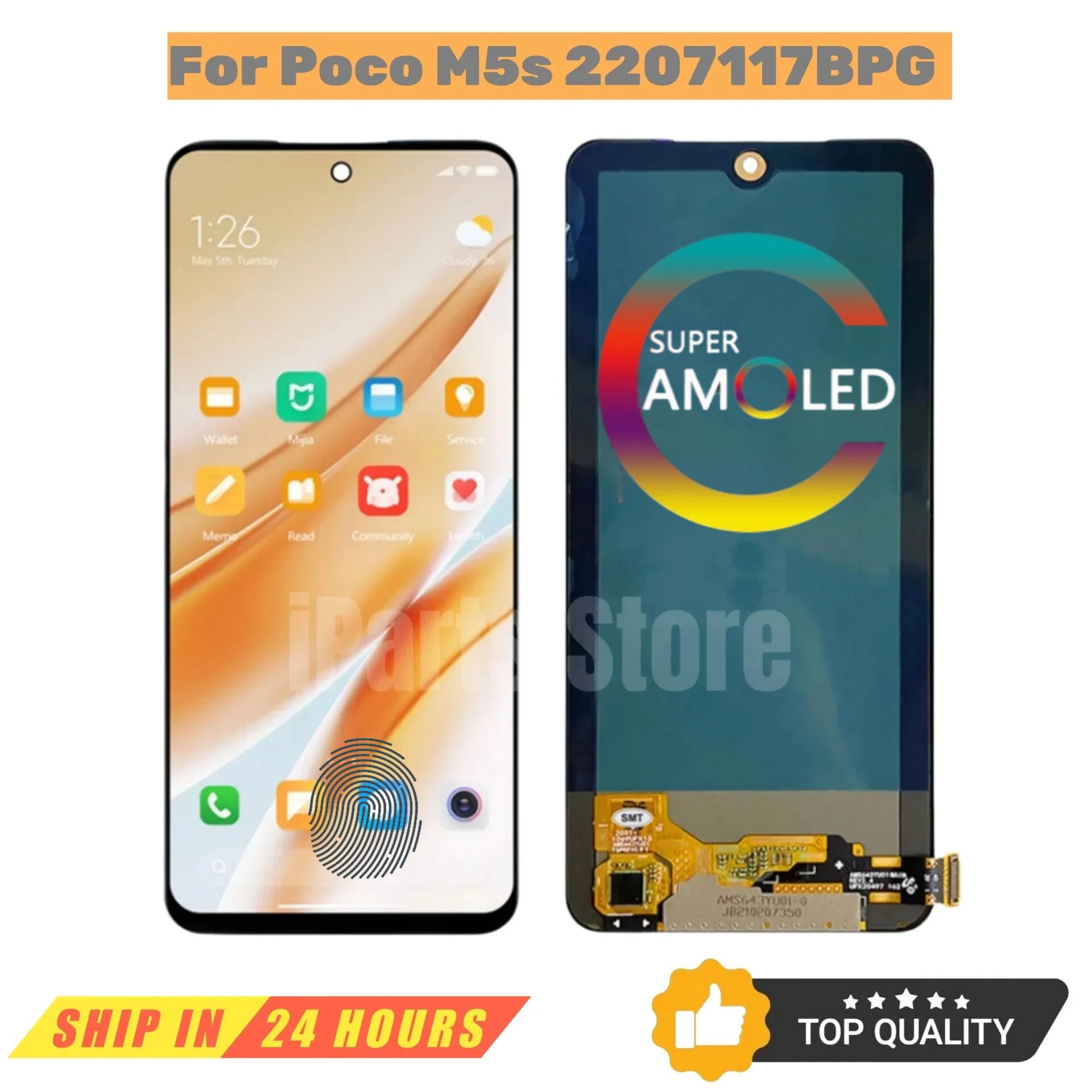 Замена iParts, новый дисплей для Xiaomi Poco M5s 2207117BPG AMOLED, дигитайзер сенсорного экрана с рамкой в сборе, все функции Screen Black Frame