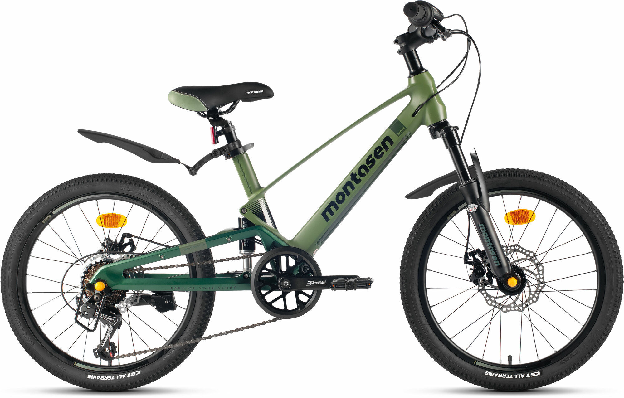 Велосипед двухподвесной MONTASEN MB15 20" (2025) Green для детей на рост 120-140 см, рама магний, дисковые-мех. тормоза
