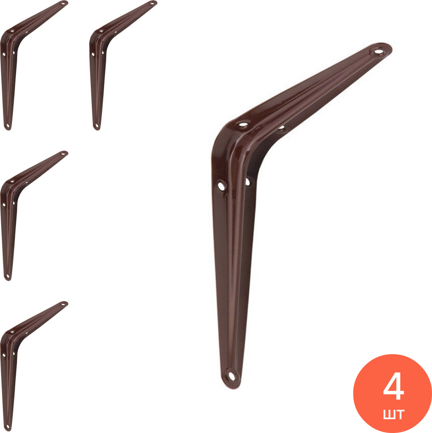 Кронштейн для полки Rock Solid Connection / Рок Солид Конекшн Domax WS 300BR стальной, коричневый, 300×250мм / держатель (комплект из 4 шт)