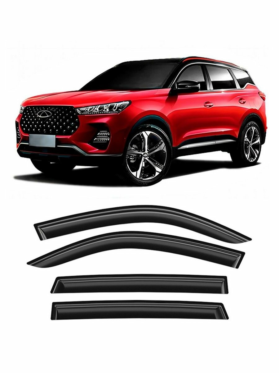 Дефлекторы неломающиеся 4 шт. для а/м Chery Tiggo 7 Pro, 7 Pro Max, Voron Glass DEF01857