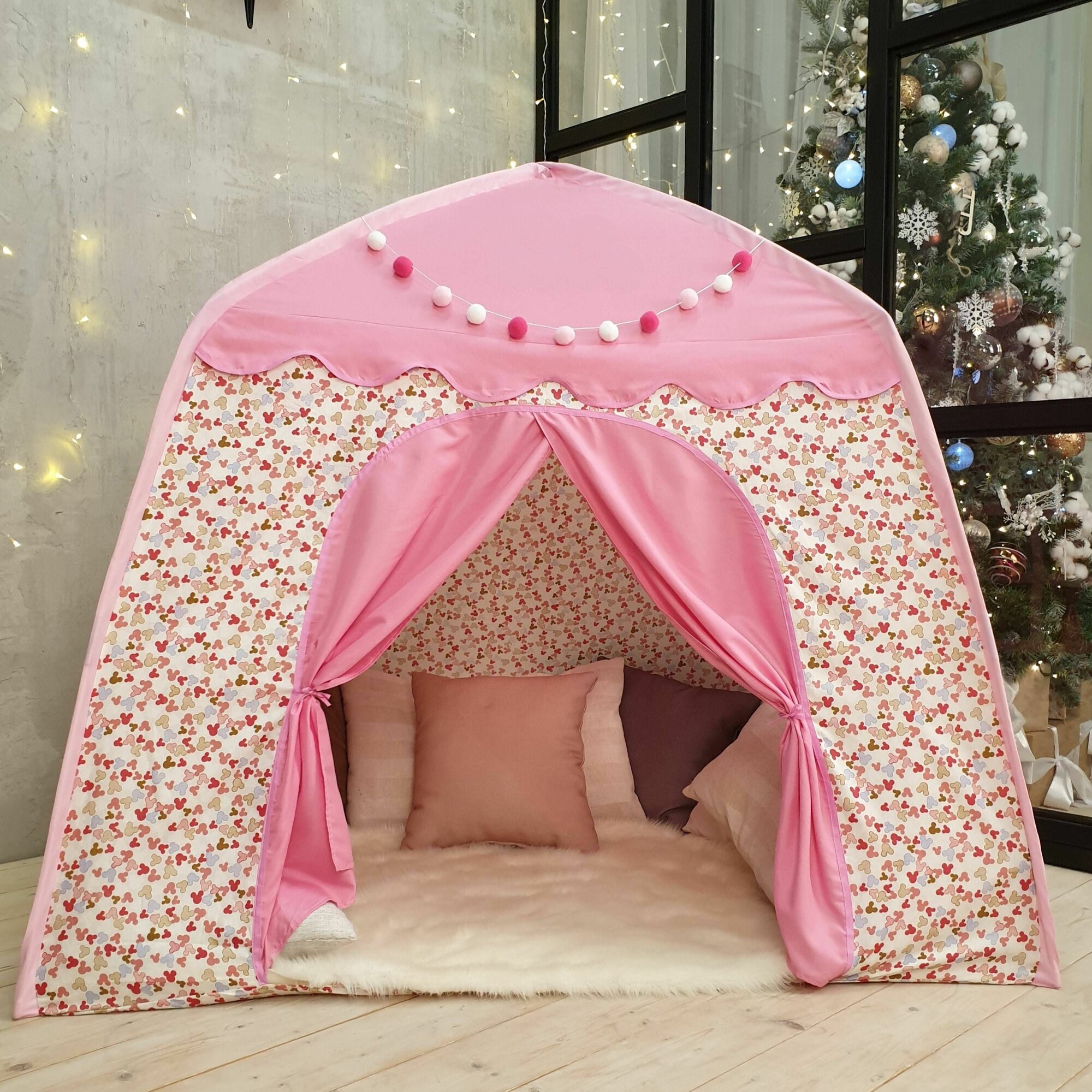 Палатка детская игровая, домик для детей, шатер вигвам для девочек Микки, розовый