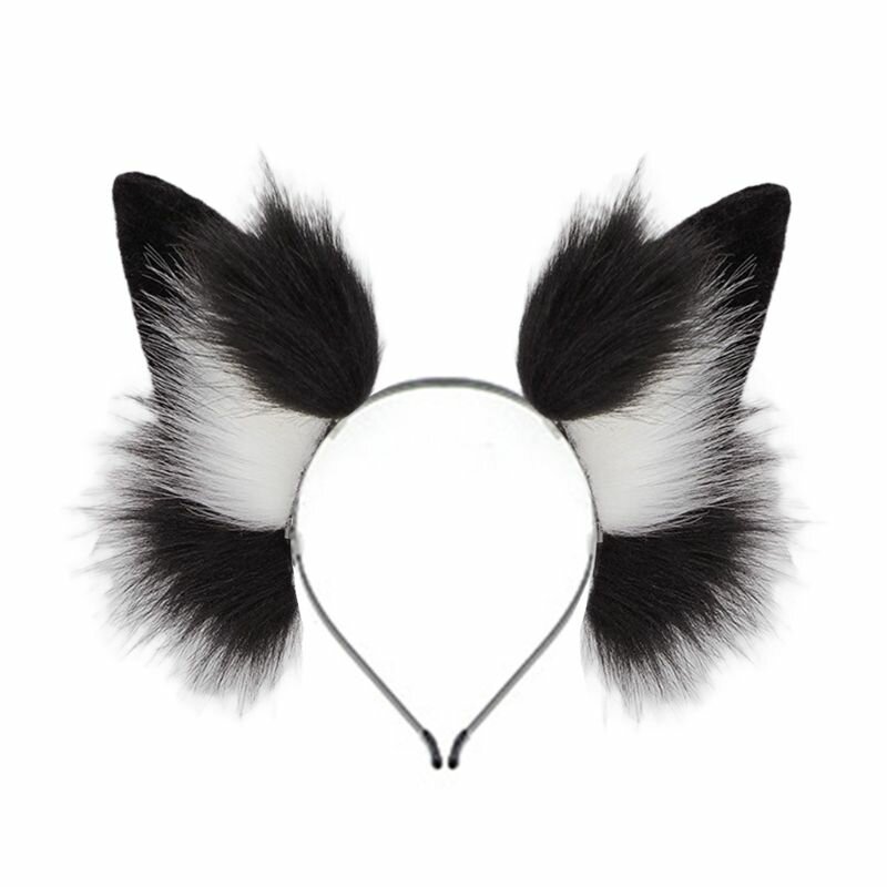 Хвост-повязка На голову Ручной работы fox Niang Beast Ear niang headband-Черно-белые Лисьи Ушки