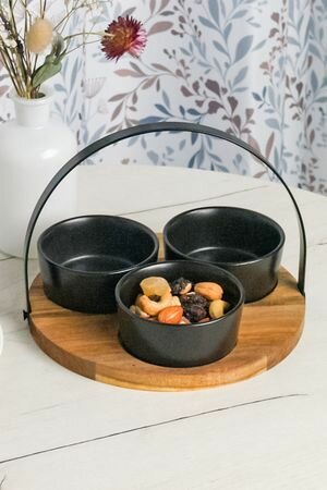 Сервировочный набор конвеньенца джираре, керамика, бамбук, 22 см, 4 предмета, Koopman International 278000510