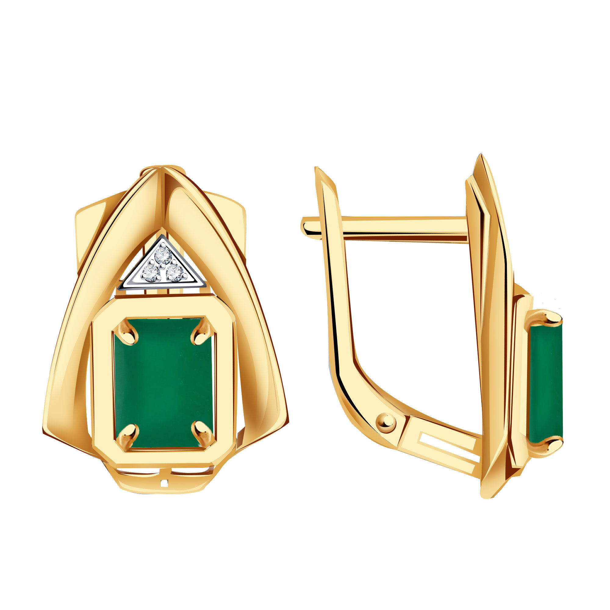 Серьги, красное золото, 585 проба, фианит, агат