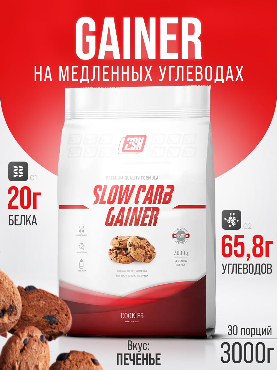 Гейнер для набора мышечной массы с медленными углеводами 2SN Slow Carb Gainer 3000г (Печенье)