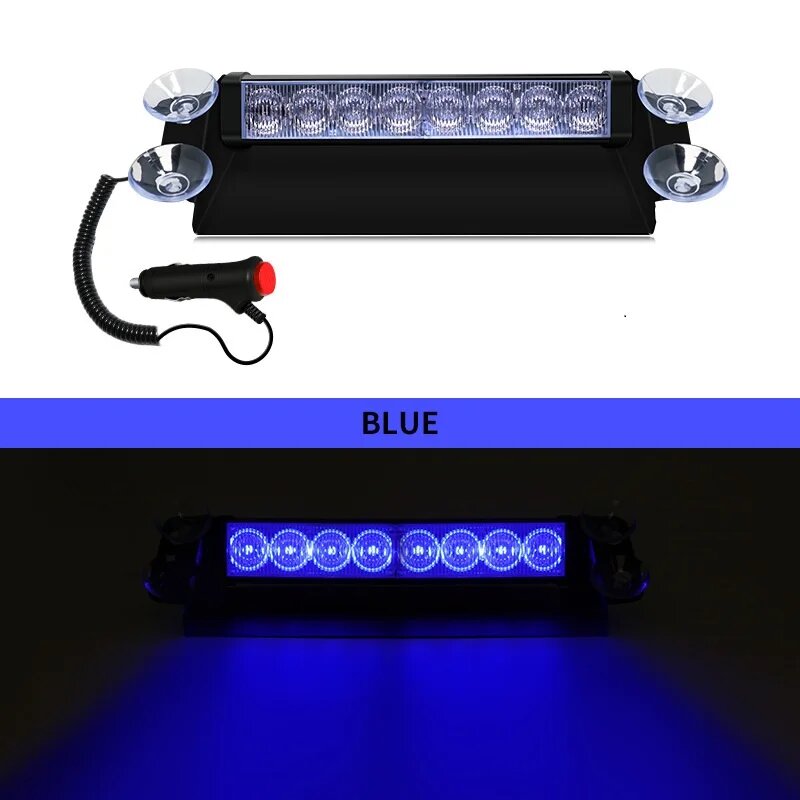 12 В Автомобильный светодиодный стробоскоп, полицесветильник свет, s красный/синий желтый/белый сигнальные лампы, мигасветильник аварийный сигнал Предупреждение лобовое стекло 8LED blue color