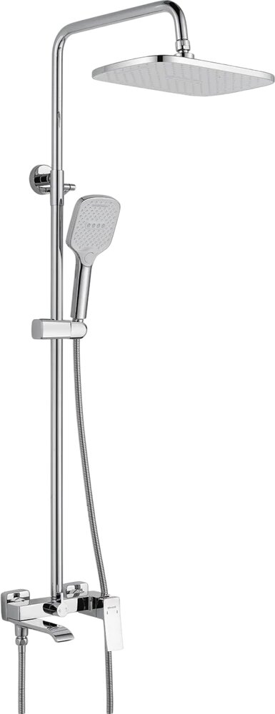 Душевая стойка Shevanik S4136 со смесителем, хром, глянцевая, с тропическим душем, с изливом, с лейкой, душевая система, латунная, рычаг сбоку