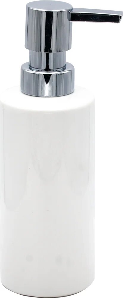 Дозатор для жидкого мыла Ridder Pure 2125501 настольный, механический, белый, хром, глянцевый, пластиковый, круглый, диспенсер для мыла