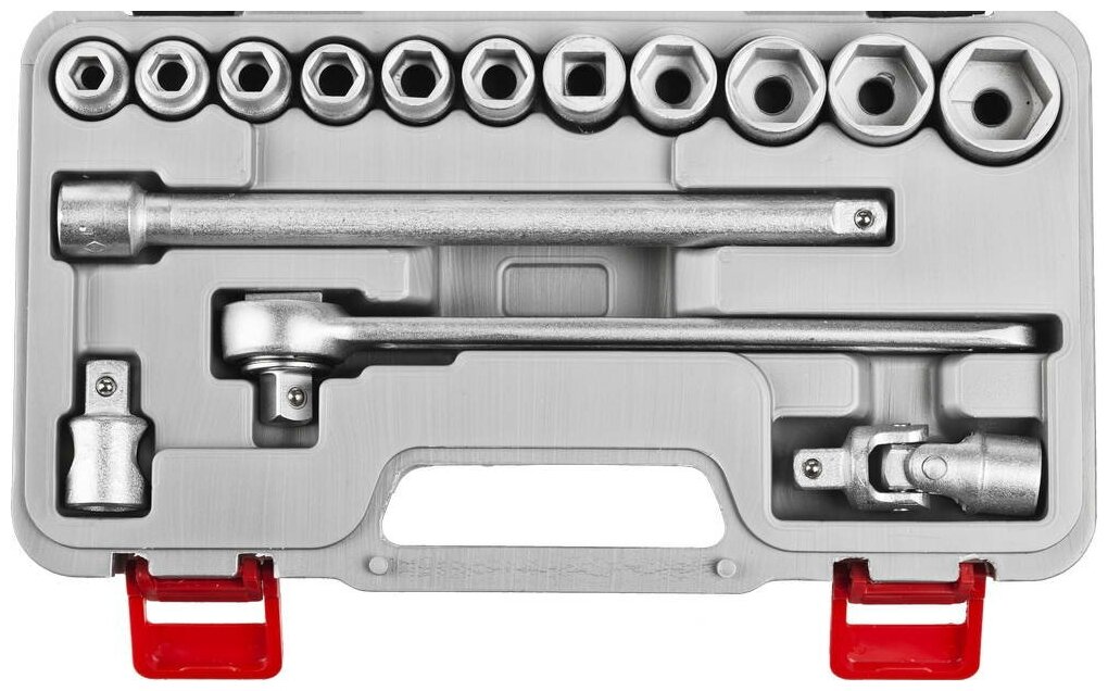 Набор торцовых головок НИЗ Шоферский инструмент 1/2" 15 предметов в пластиковом кейсе сталь 40Х оцинкованный