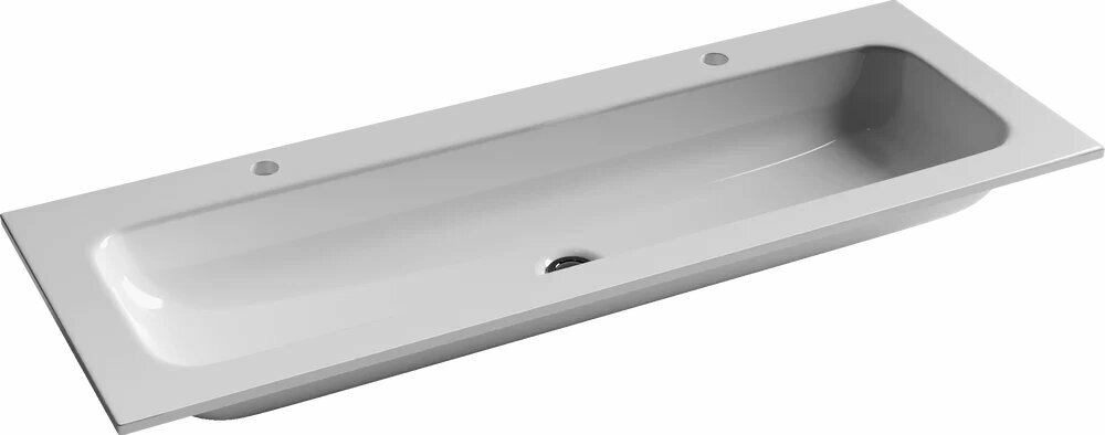 Мебельная раковина Ceramicanova Grace CN7016 121 двойная, фарфоровая, раковина для ванной, на 2 смесителя, белая, прямоугольная