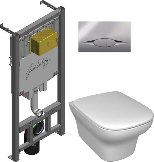 Комплект 4 в 1 Унитаз подвесной Jacob Delafon Vox EDM102-00 / Сиденье E20142-00 с микролифтом / Инсталляция E29025-NF, Кнопка E29027-CP цвет глянцевый хром