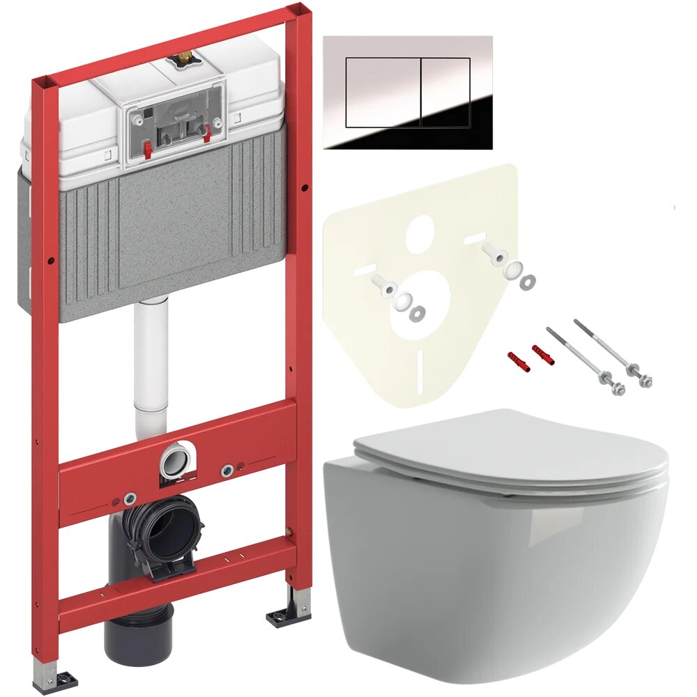 Комплект 2 в 1 Унитаз подвесной Ceramicanova Forma CN3009 / Инсталляция с кнопкой TECE Now 9400412 цвет хром