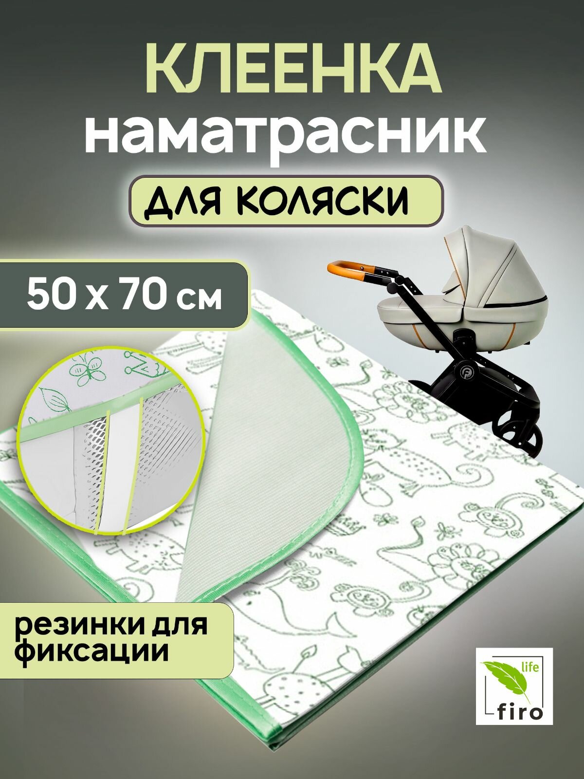 Клеенка наматрасник на резинках детская непромокаемая в коляску 50х70 см, принт Мультики