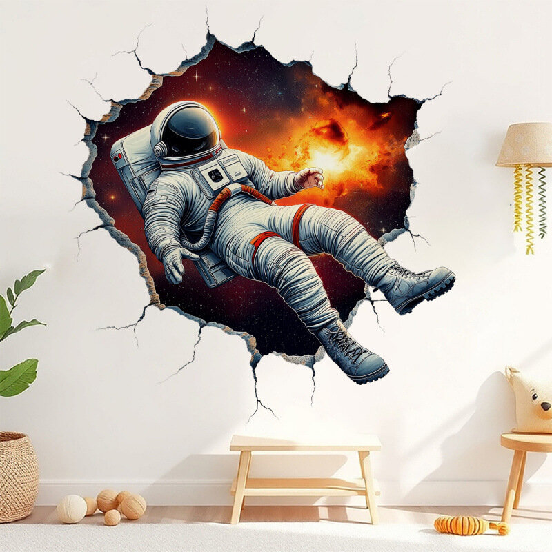 3D-наклейки на стену с изображением астронавта, космические обои, креативные настенные наклейки с разбитыми стенами, декор в виде галактики и вселенной для детской спальни, гостиной, игровой комнаты, класса, кабинета, съемные самоклеящиеся украшения