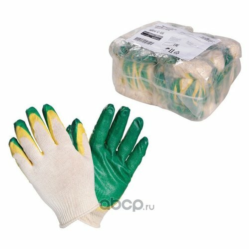 Перчатки хб с двойным латексным покрытием ладони, зеленые (1 пара) Airline AWGC08