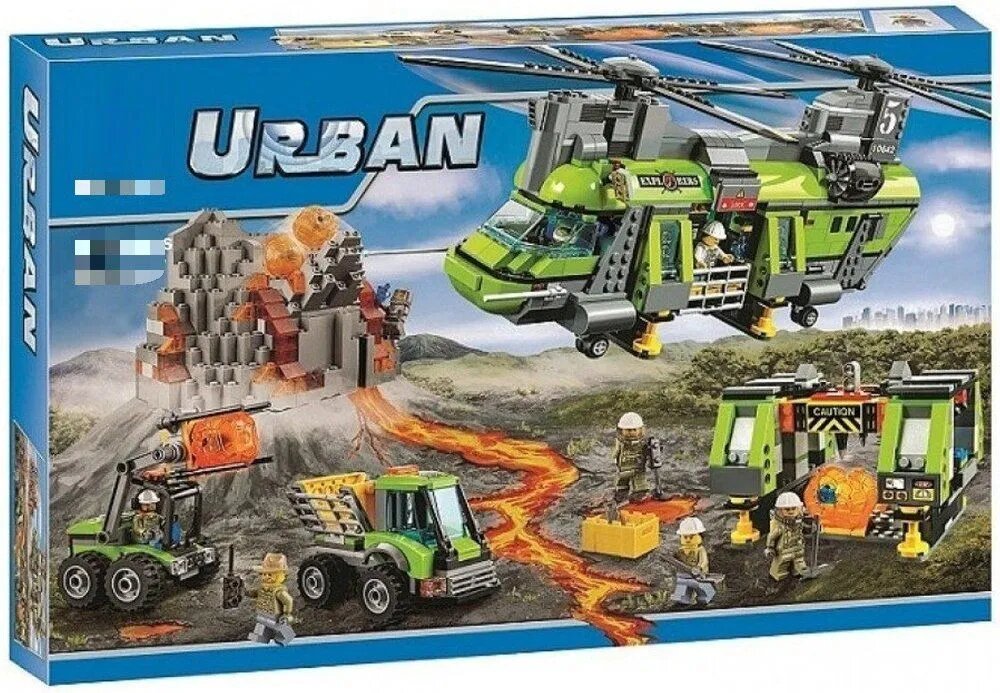 Конструктор Сити Тяжёлый транспортный вертолёт Вулкан, 1325 деталей, совместим с City 60125 научная экспедиция