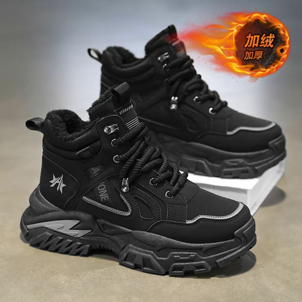 LUO Снегоступы Мужчины Зимой Теплые Плюш Толстая Подошва/W2161-1 plus velvet black
