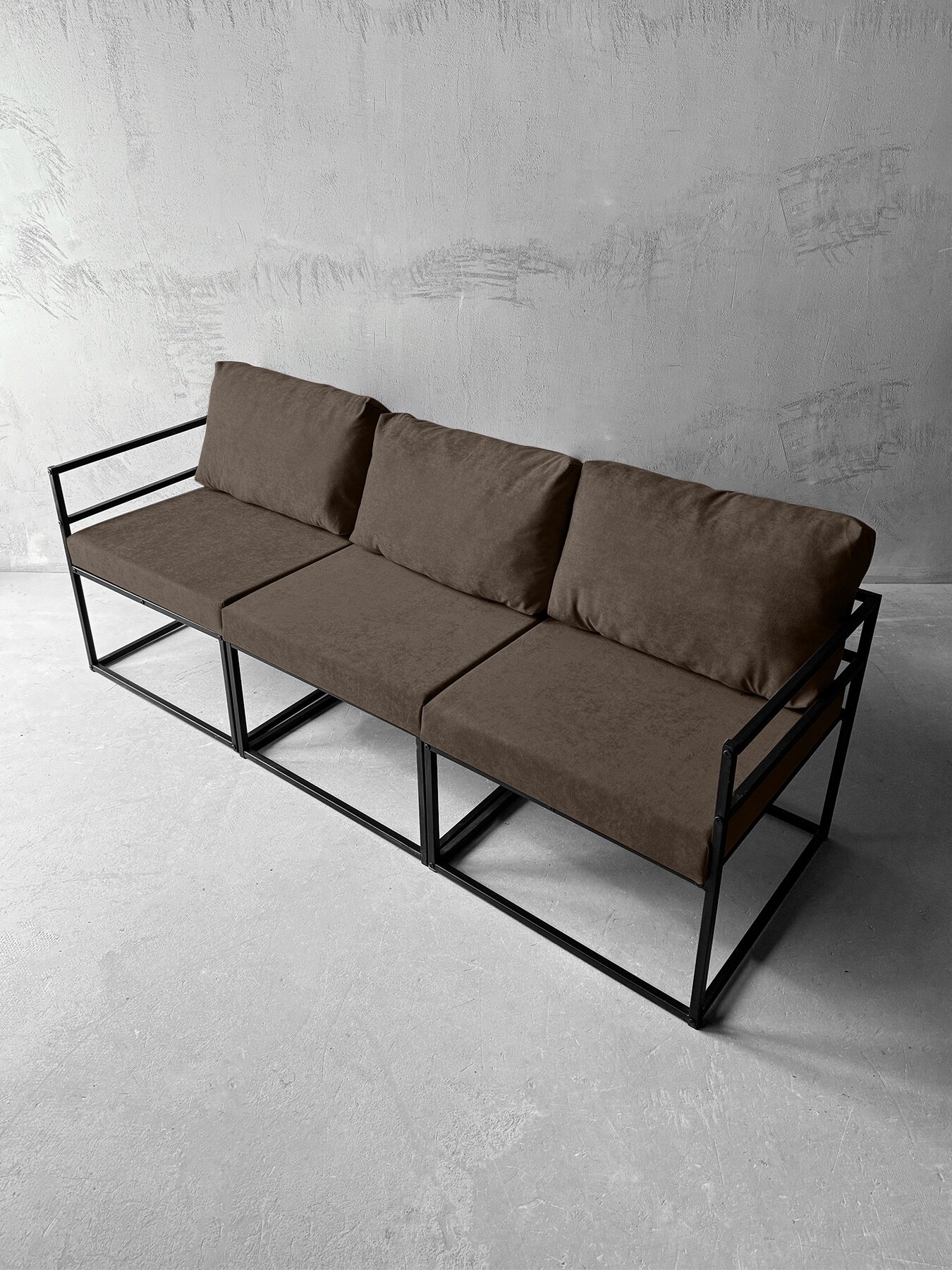 Диван мягкий удобный для отдыха, уличный, на балкон, веранду, лофт, минимализм, "Композит" коричневый велюр 3 секции