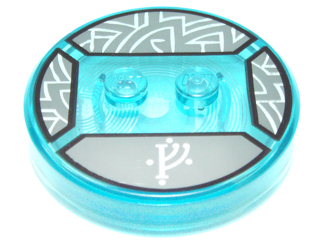 Dimensions Toy Tag 4 x 4 x 2/3 with 2 Studs and Trans-Light Blue Bottom with White Rune Character and Silver Lines on Dark Bluish Gray Background Pattern (Gandalf), 18605c01pb03 Trans-Light Blue U