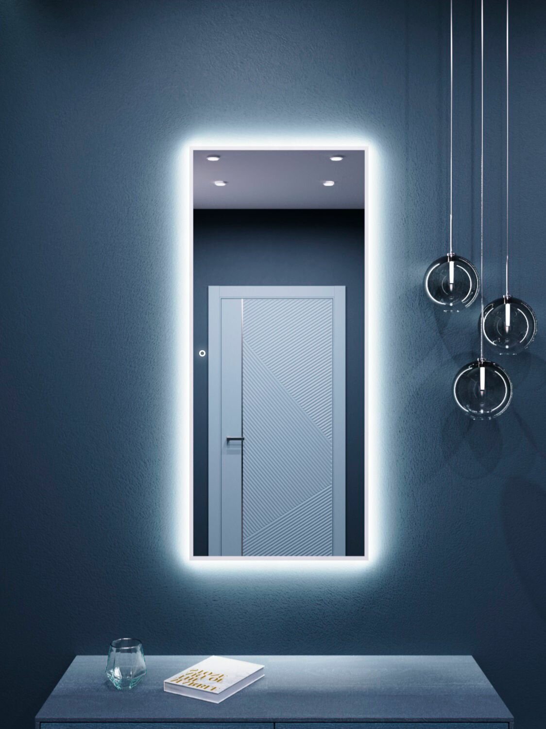 Зеркало настенное 120х40 см. ONE MARKET с подсветкой в ванную сенсорное в алюминиевой раме, Белое