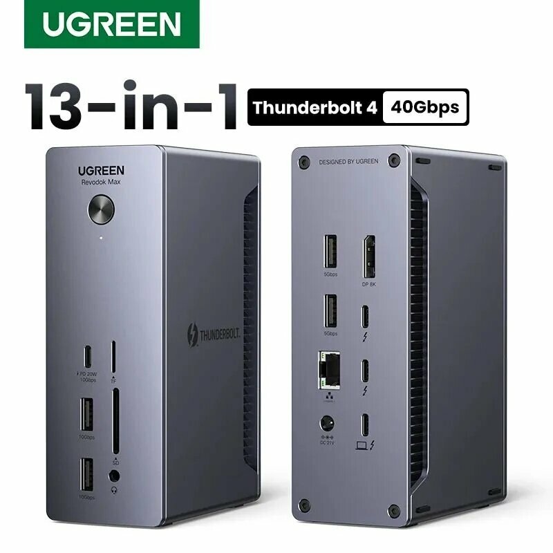 UGREEN U710 Thunderbolt4 Док-станция 13-в-1 40Gbps Dual 4K 60Hz Single 8K 30Hz 90W зарядка 2 5GbE RJ45 SD TF 4 0 для MacBook Pro Max