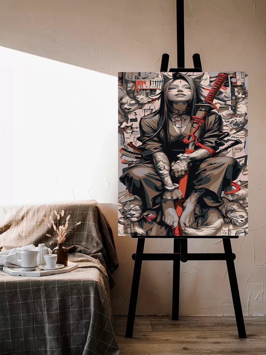 Картина по номерам Аниме Девушка Самурай Фэнтези Япония